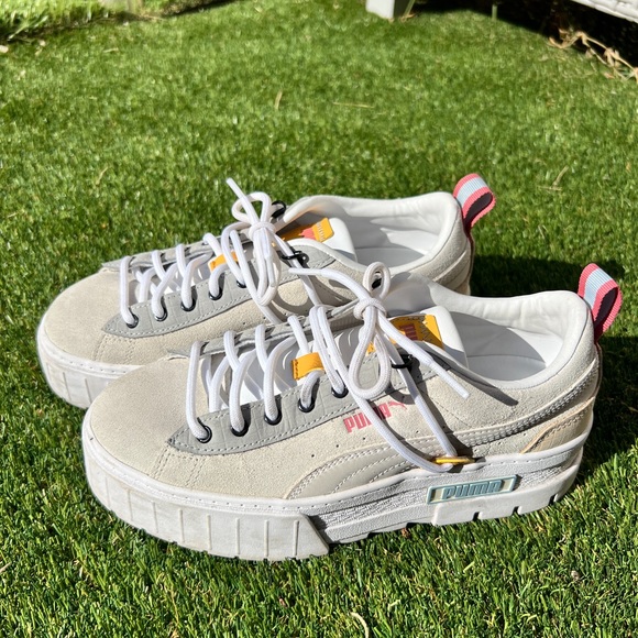 Puma | Shoes | Puma Beige And White Platform Sneakers | Poshmark